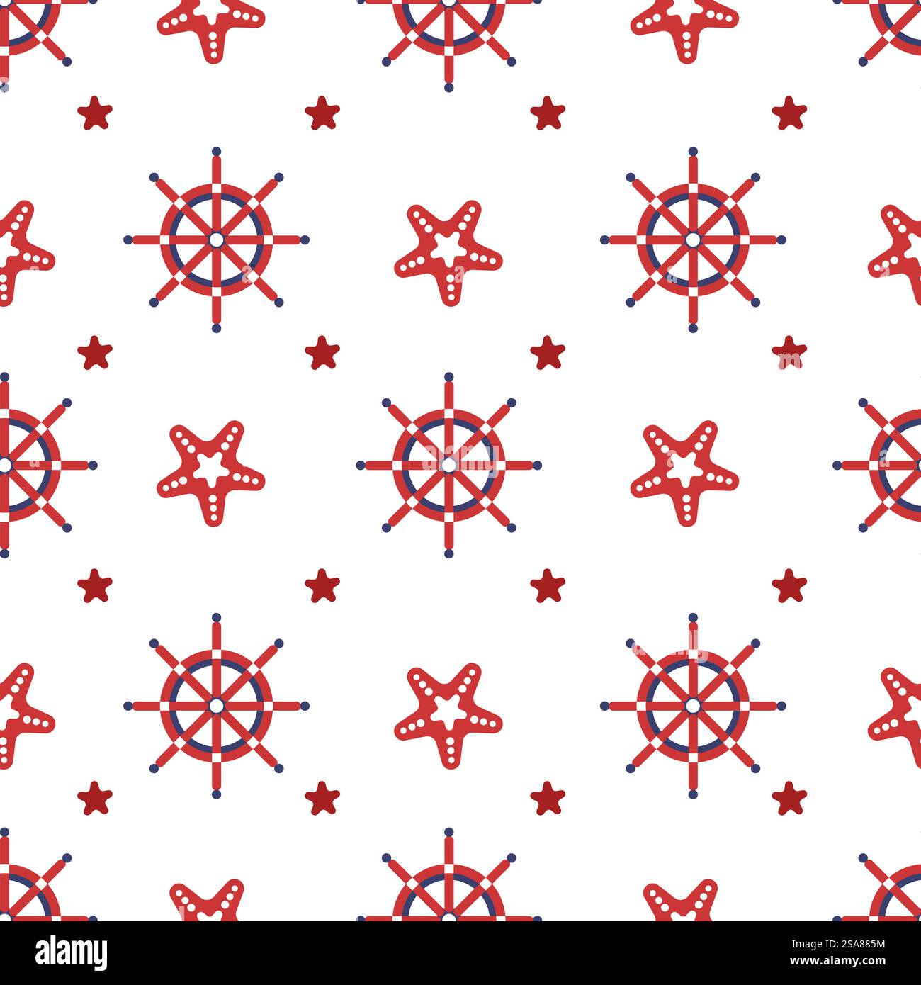 Seamless pattern with nautical steering wheels and starfish, designed ...