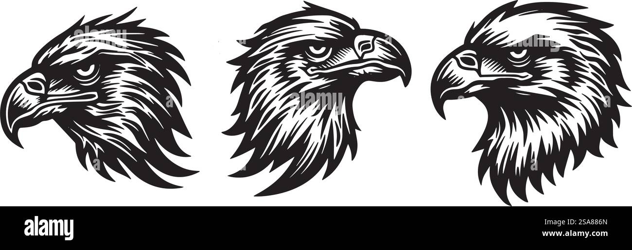 Vector illustration of dynamic eagle silhouettes, featuring expressive ...