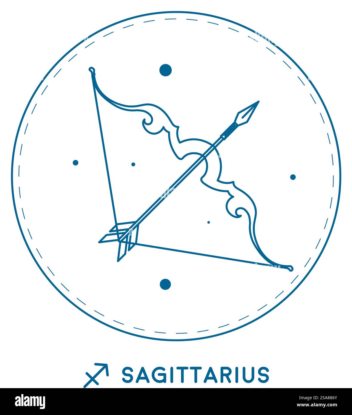 Sagittarius zodiac sign with bow and arrow symbol in a circle ...