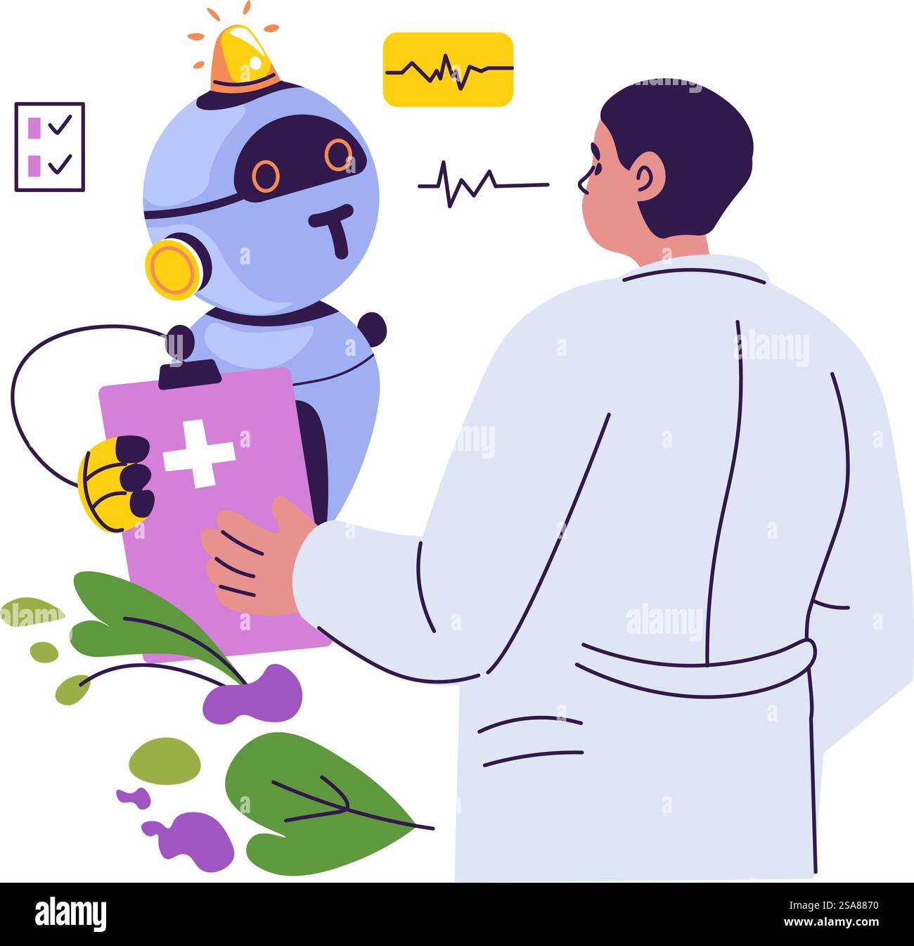 Illustration of a robot assisting a doctor, in a colorful, modern flat ...