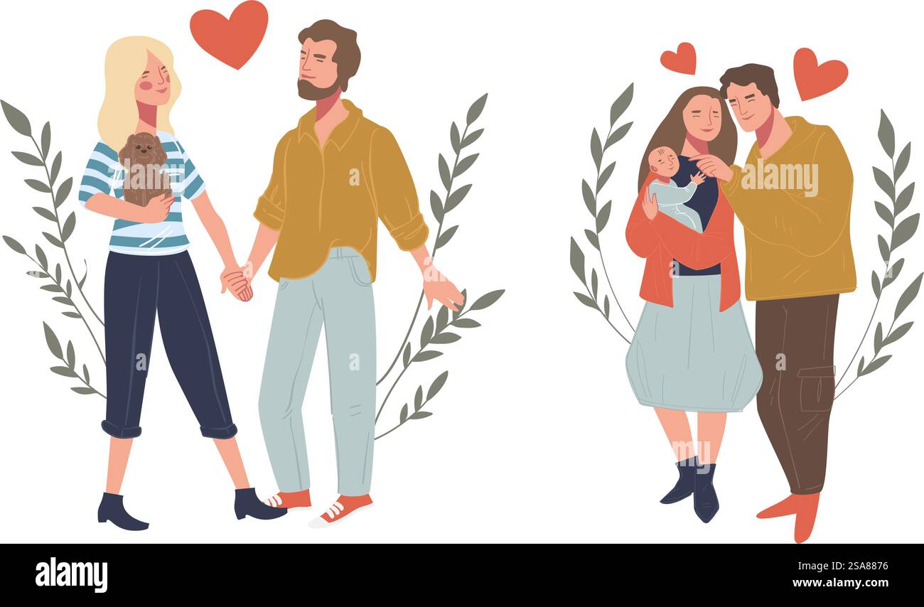 Heartfelt vector illustration of family with balloons and expressions ...