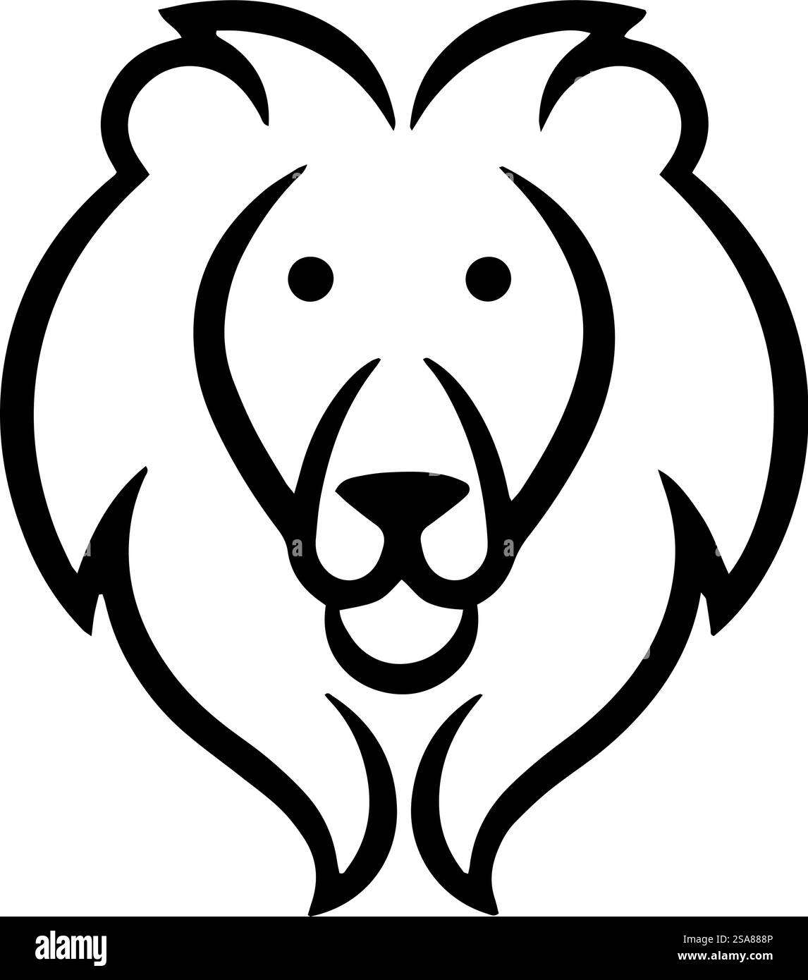 Stylized lion head, line art vector illustration, isolated on white ...