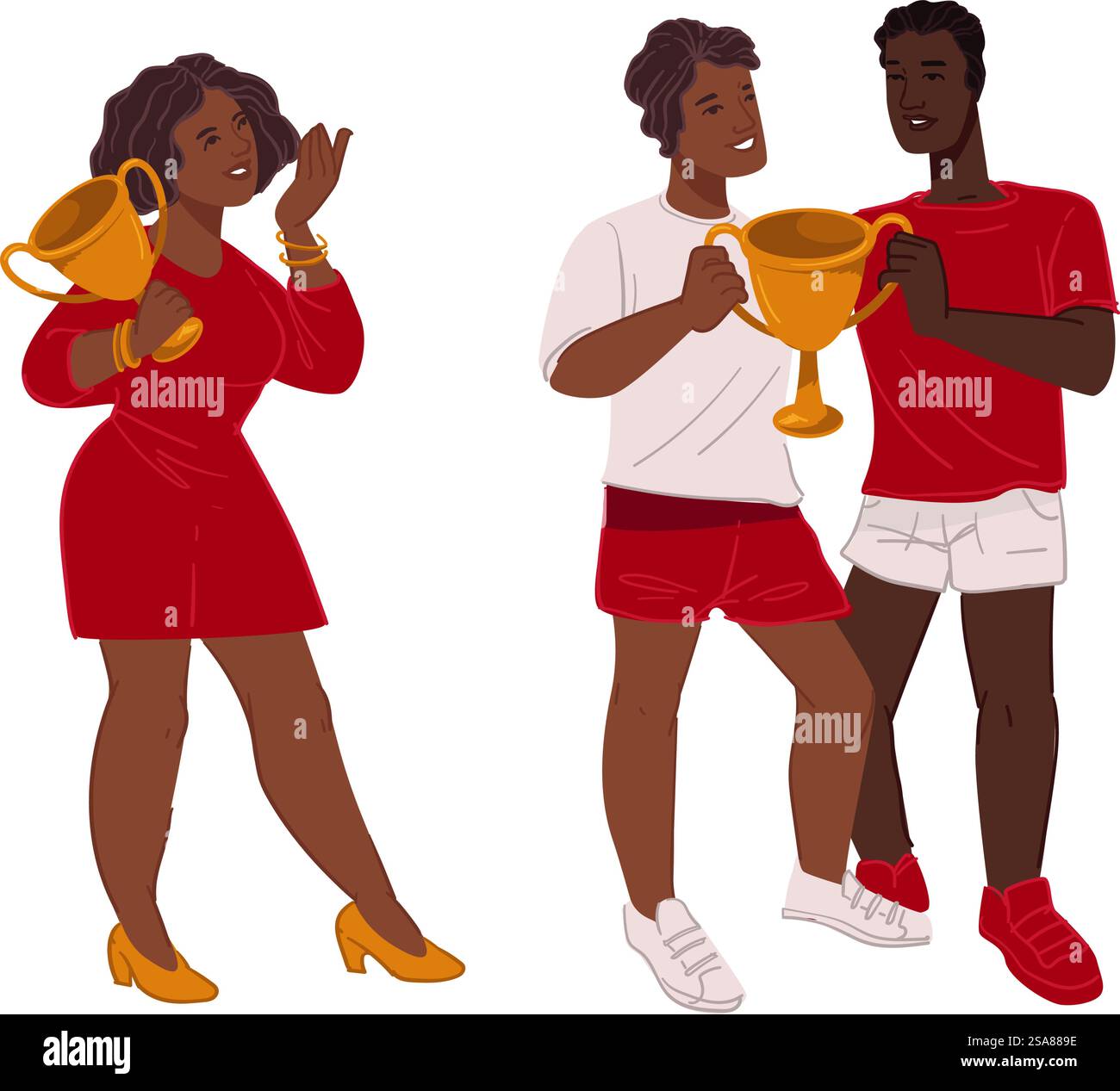 Vector illustration of a team celebrating victory, colorful and ...