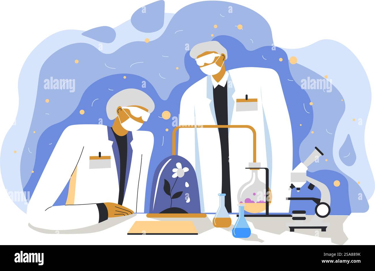 Illustration of laboratory research and analysis, in a modern flat ...