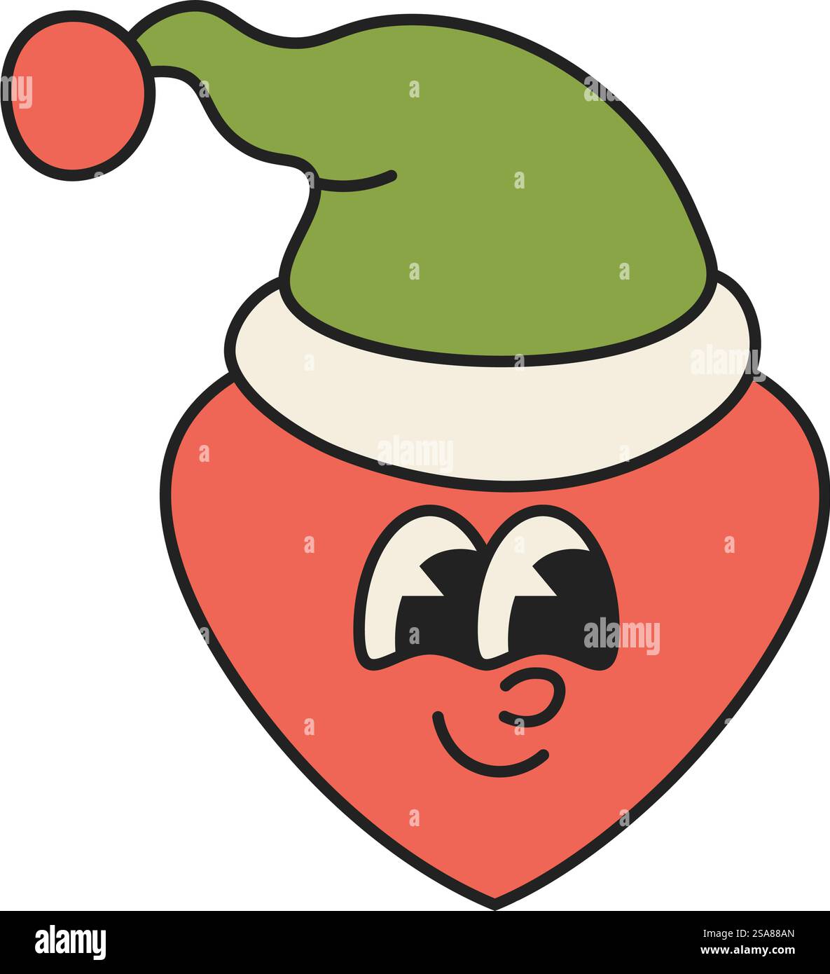 A heart-shaped cartoon character wearing a Santa hat in a vector style ...