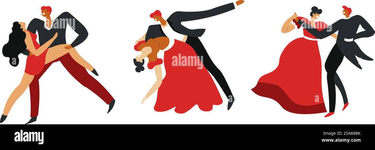 Illustration of a couple ballroom dancing in elegant poses, wearing ...