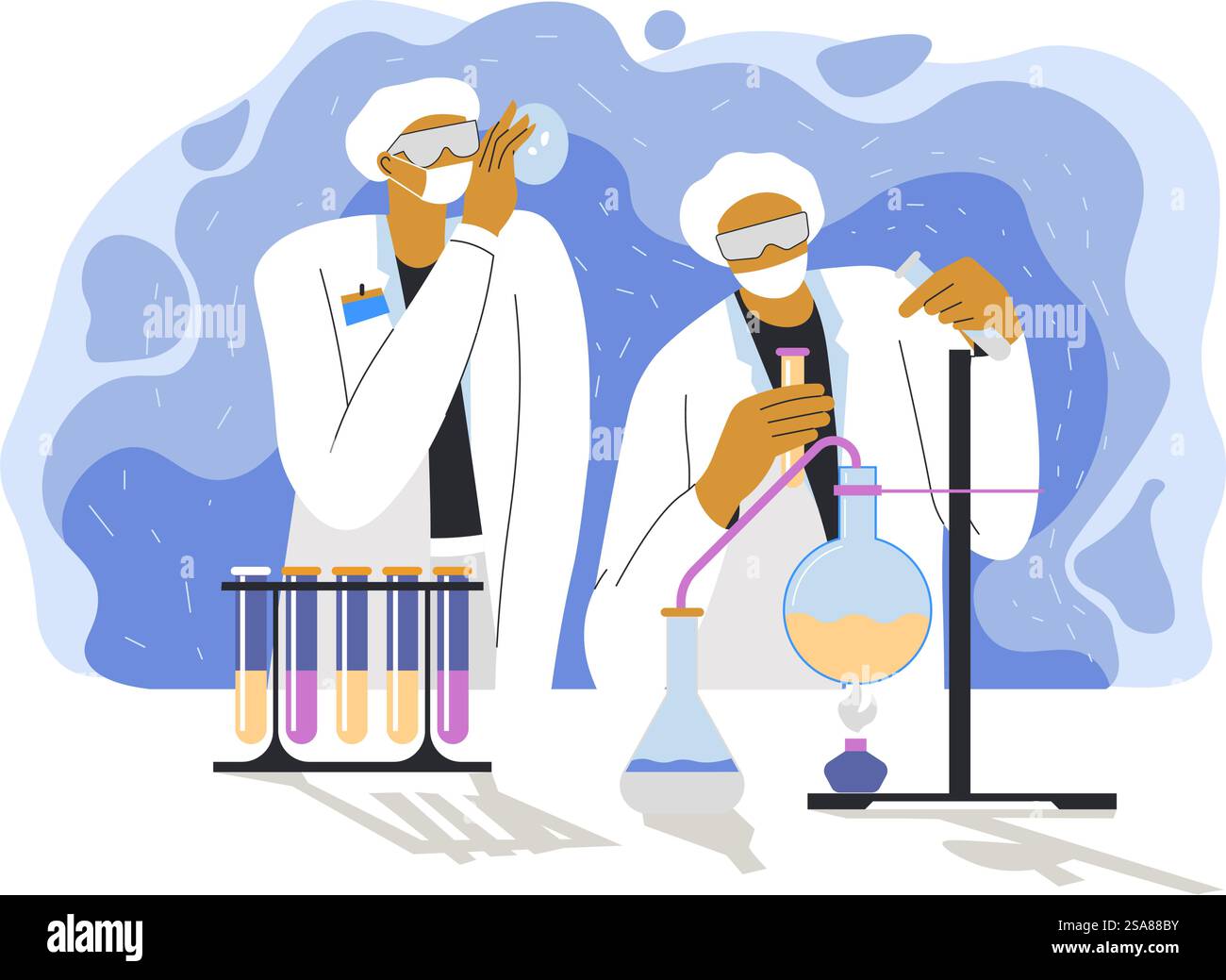 Illustration of laboratory research and analysis, in a modern flat ...