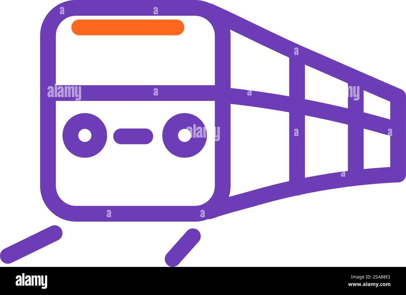 A stylized, minimalistic illustration of a bus icon in purple, designed ...