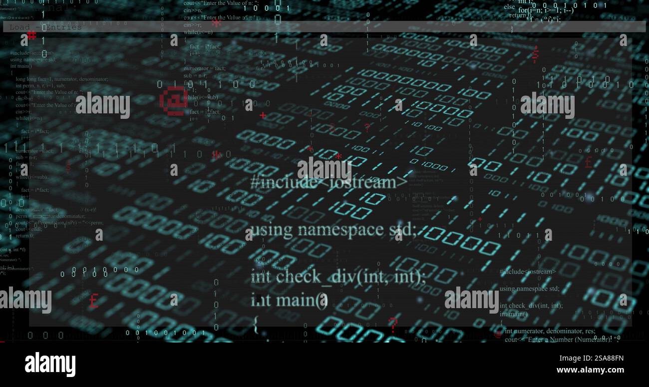 Image of layers of text and binary data processing on black background Stock Photo - Alamy