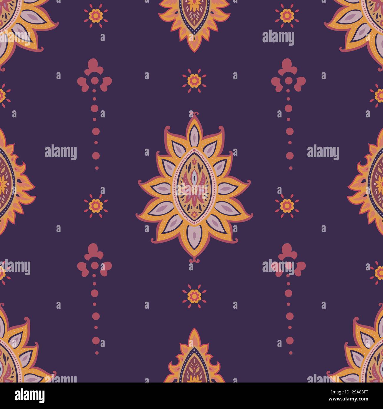 An elegant floral pattern with paisley elements on a dark background ...
