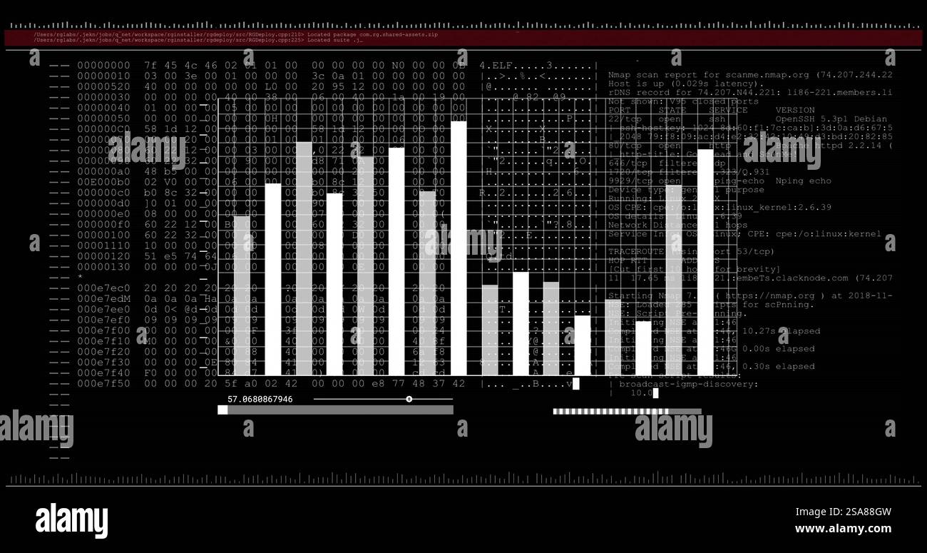 Image of white graph over data processing on black background Stock ...