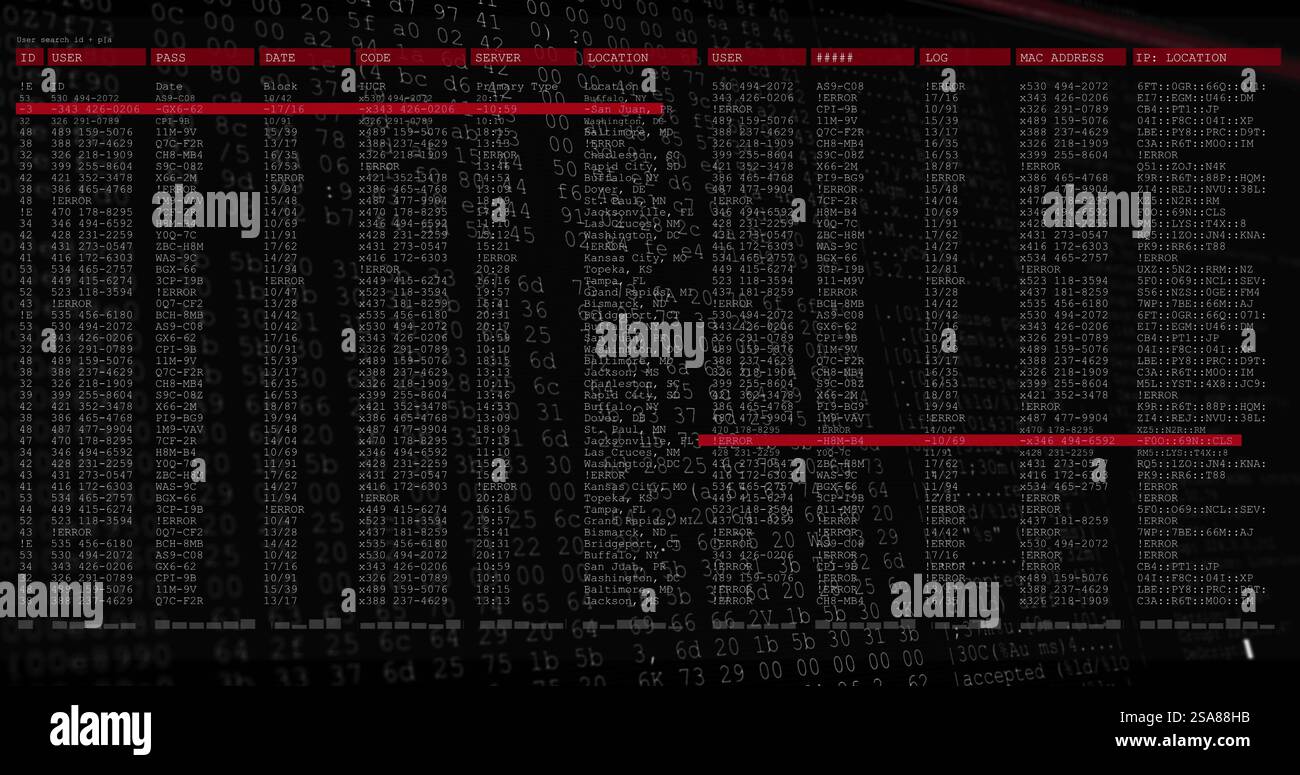 Image of red lines and white cursors over data processing on black ...
