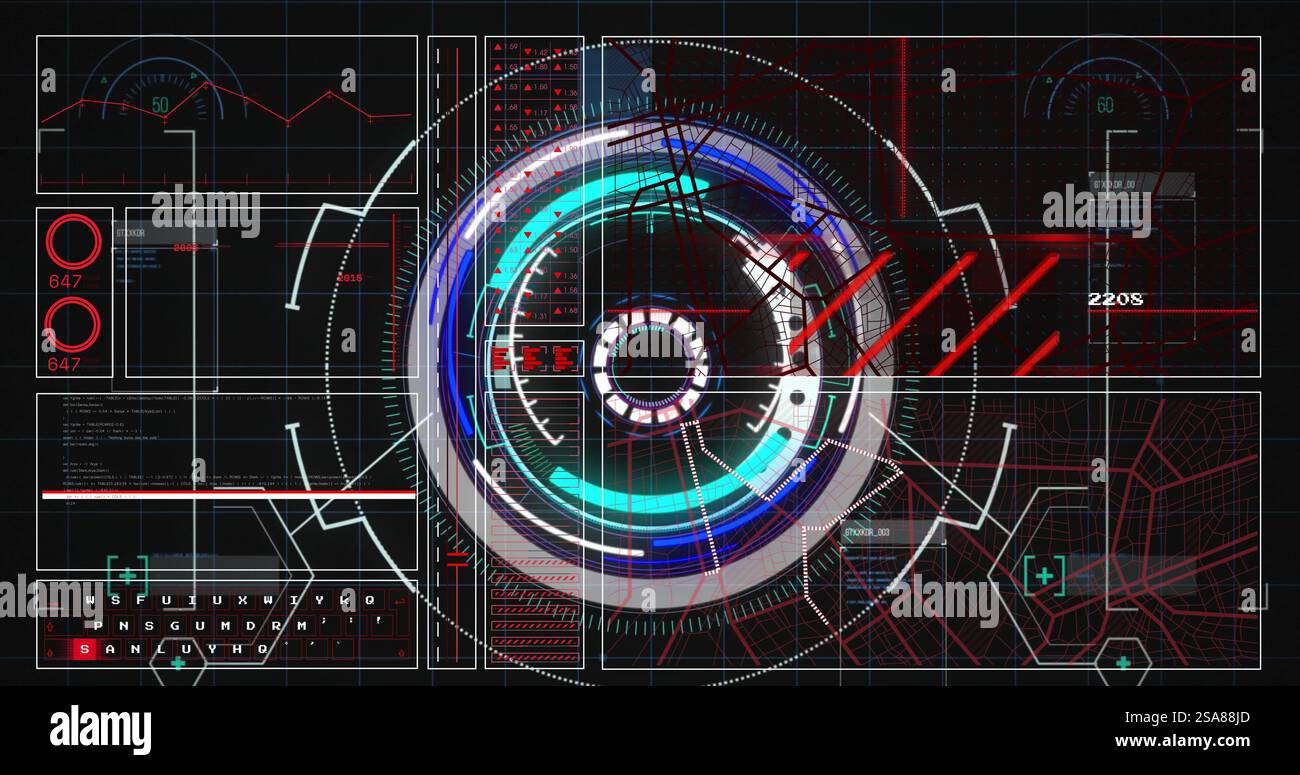Image of digital data processing over black background Stock Photo - Alamy