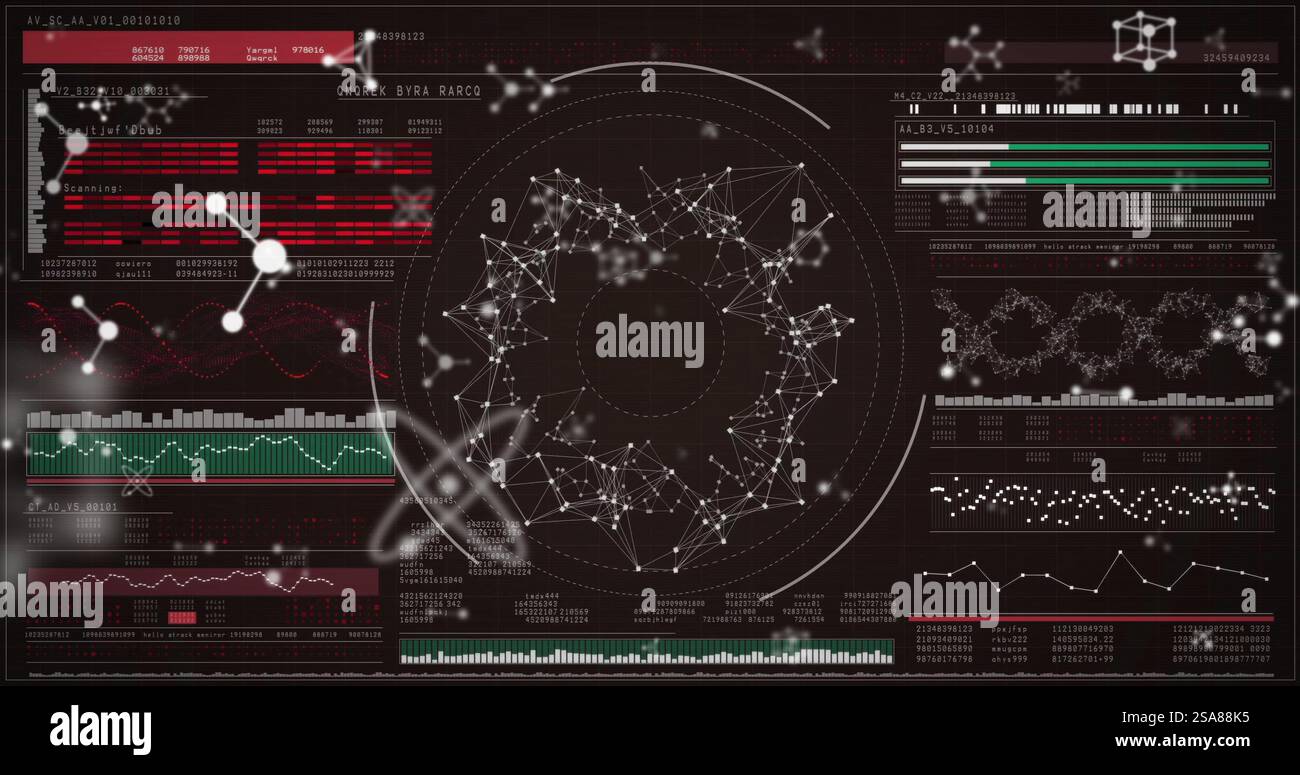Image of connections over circular scanner and data processing on interface Stock Photo - Alamy