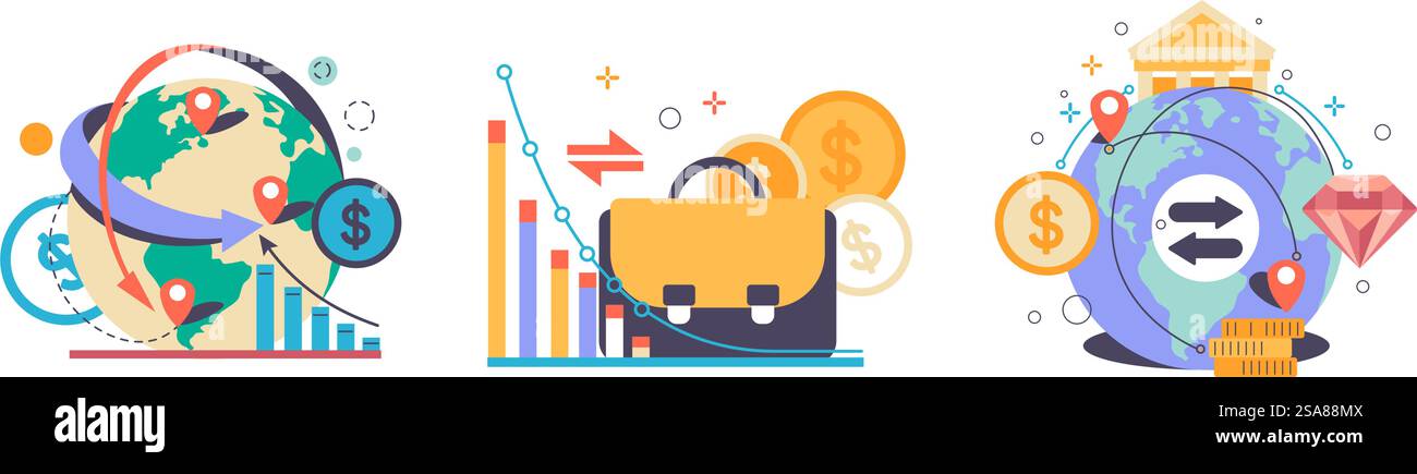 Vector illustration of financial growth and economic development with ...