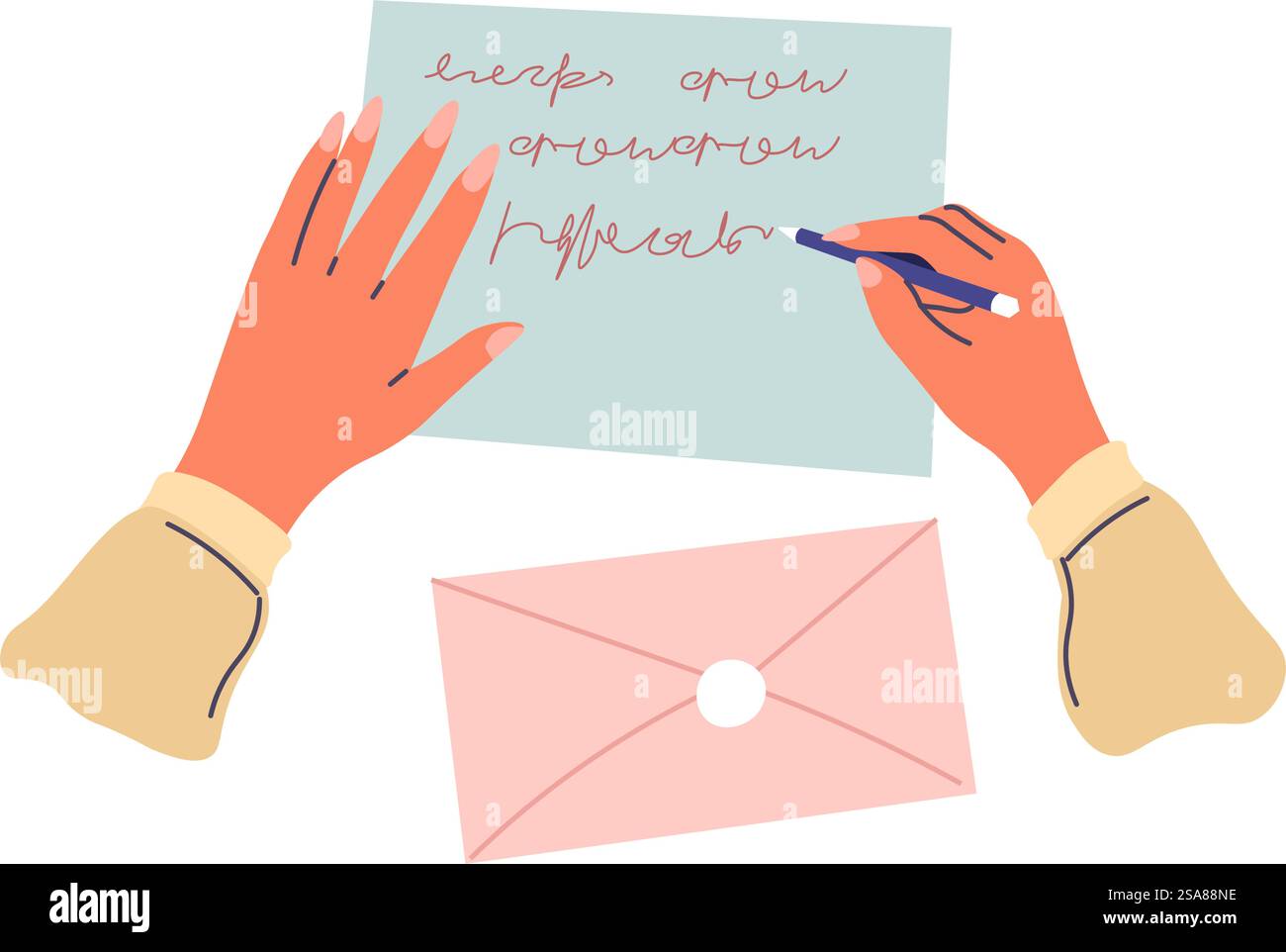Vector illustration of hands writing a letter, flat design, isolated on ...