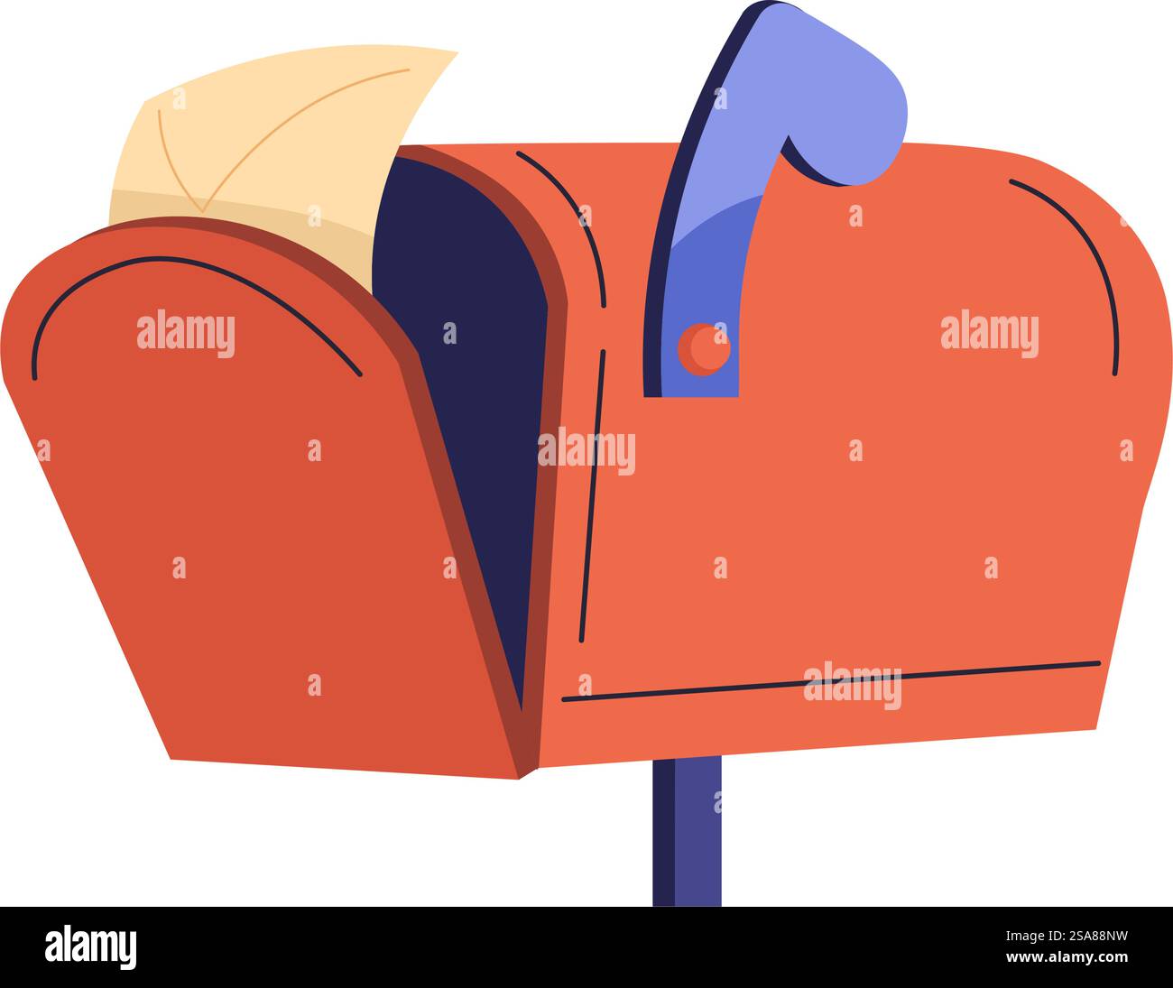 Vector illustration of an open mailbox with a letter, flat design ...