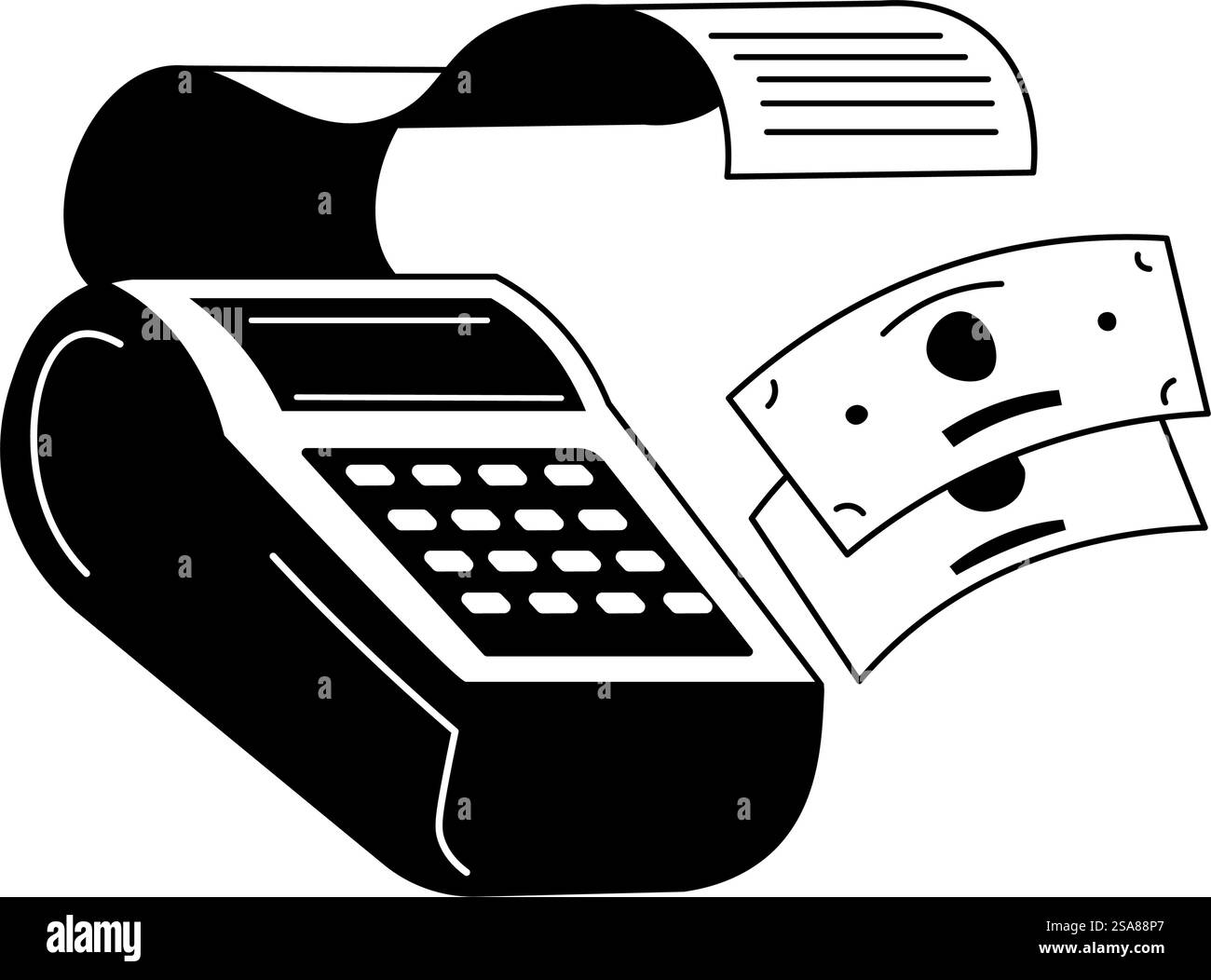 Vector illustration of a POS terminal with a receipt and money ...