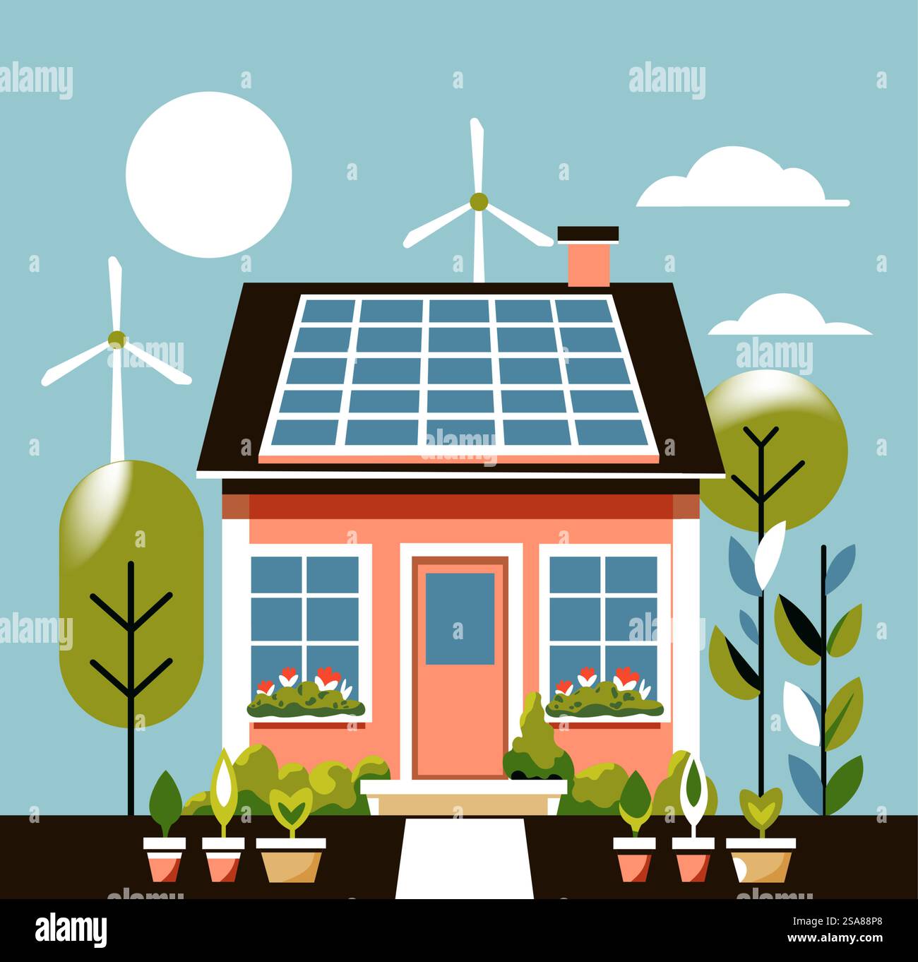 Vector illustration of a lush rooftop garden in a flat style, ideal for ...