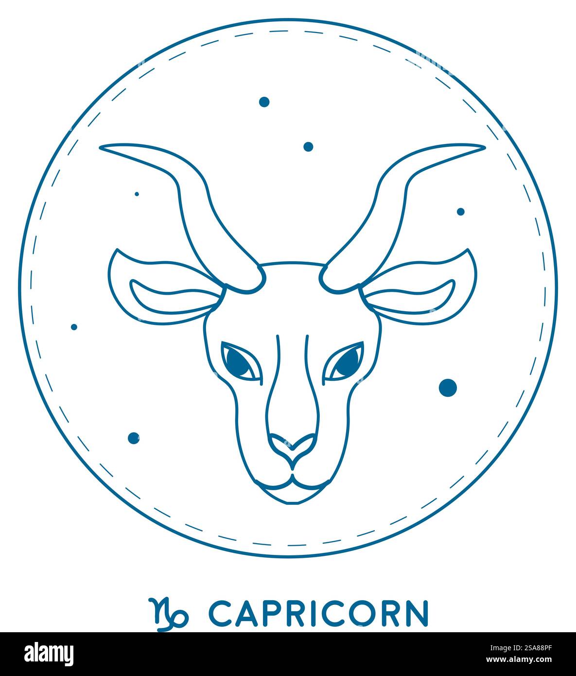 Capricorn zodiac sign with goat head symbol in a circle hi-res stock ...