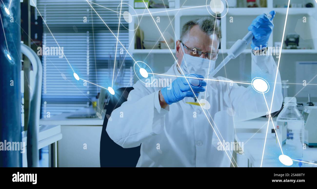 Image of scientific data processing over caucasian male scientist in ...