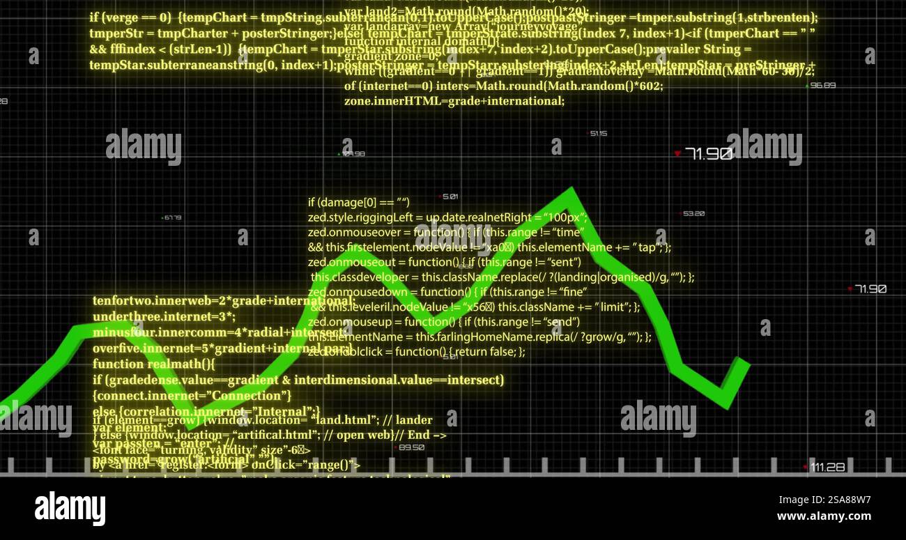 Image of green line and digital data processing over grid. Global ...