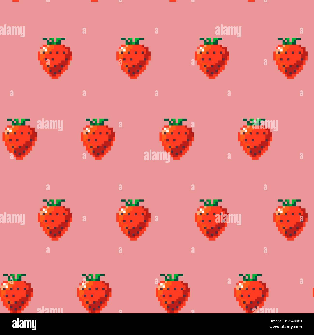 Seamless pattern with pixel art strawberries, designed in a retro style ...