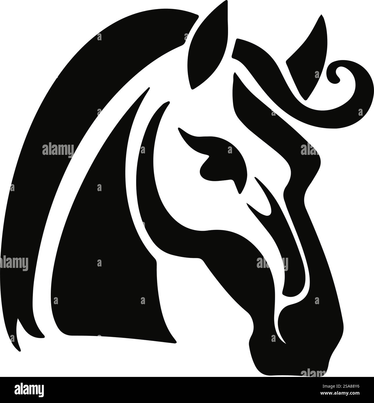 Bold black horse head logo, isolated on white background. This vector ...