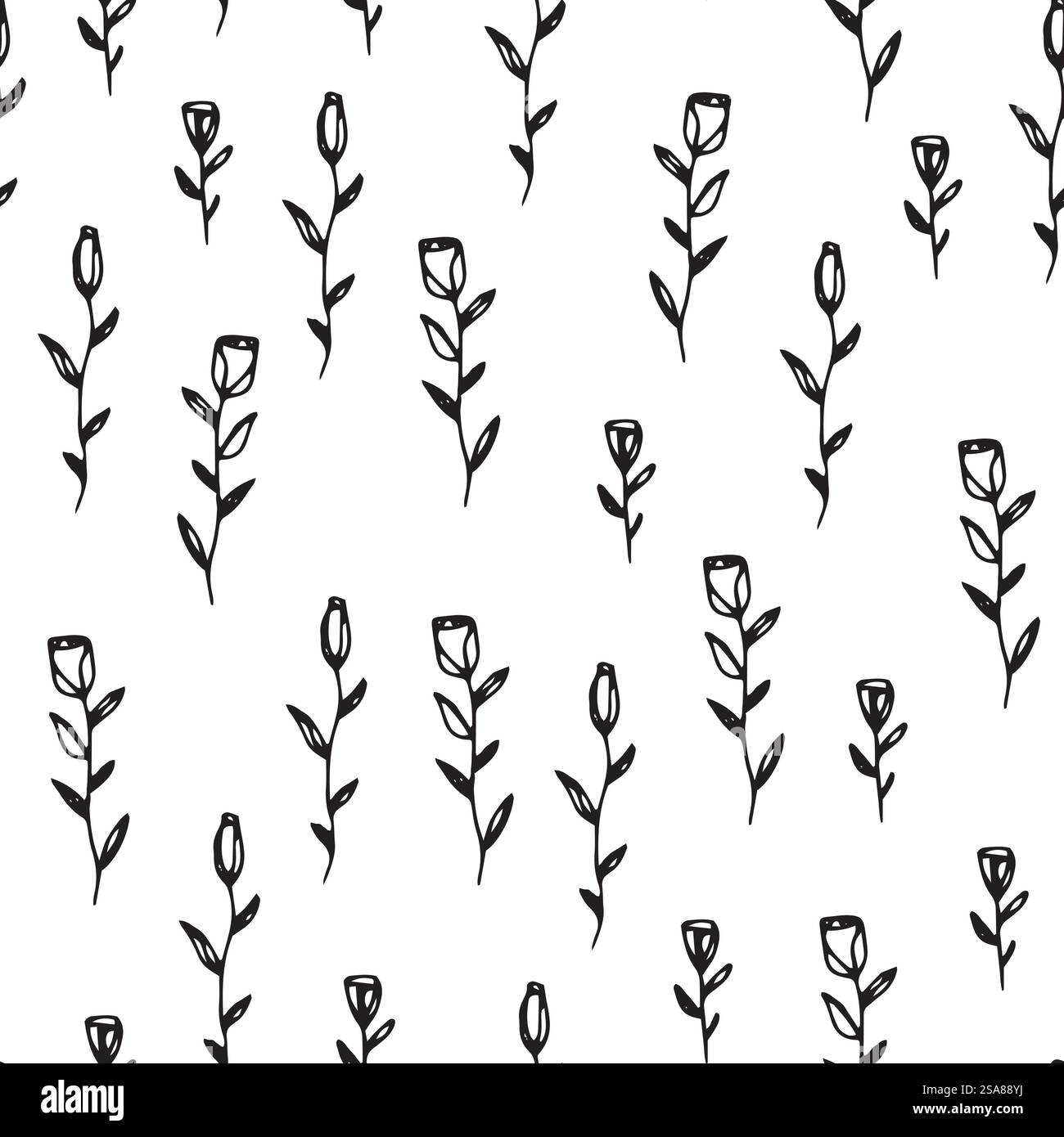Seamless pattern of hand drawn floral stems, vector illustration ...