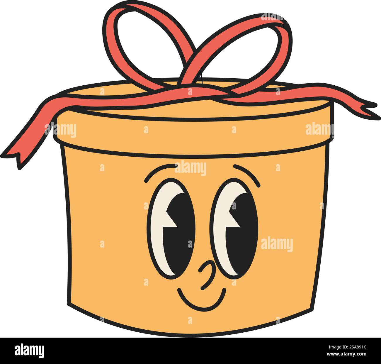 Happy Christmas true cartoon gift box with a red bow in a playful ...