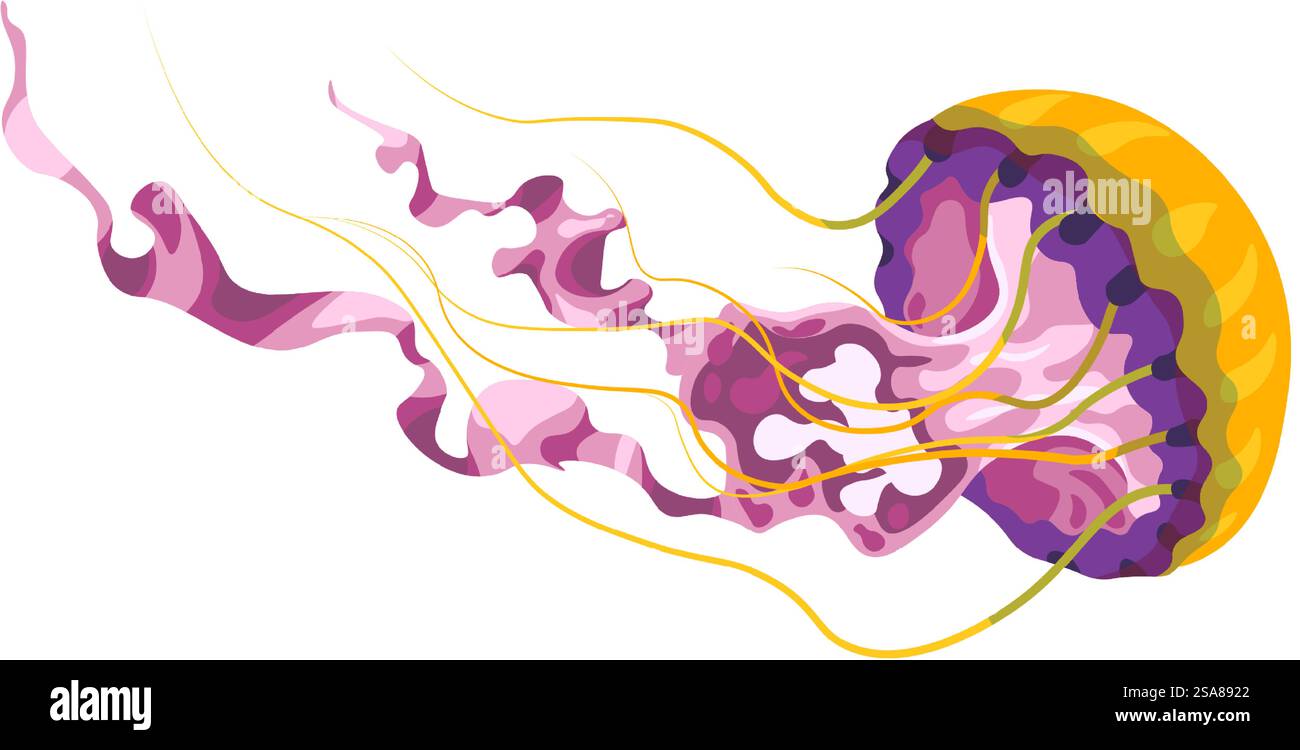 A dynamic purple and yellow jellyfish in a vector style, isolated on ...