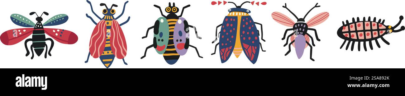 A colorful and engaging vector collection of garden insects, including ...