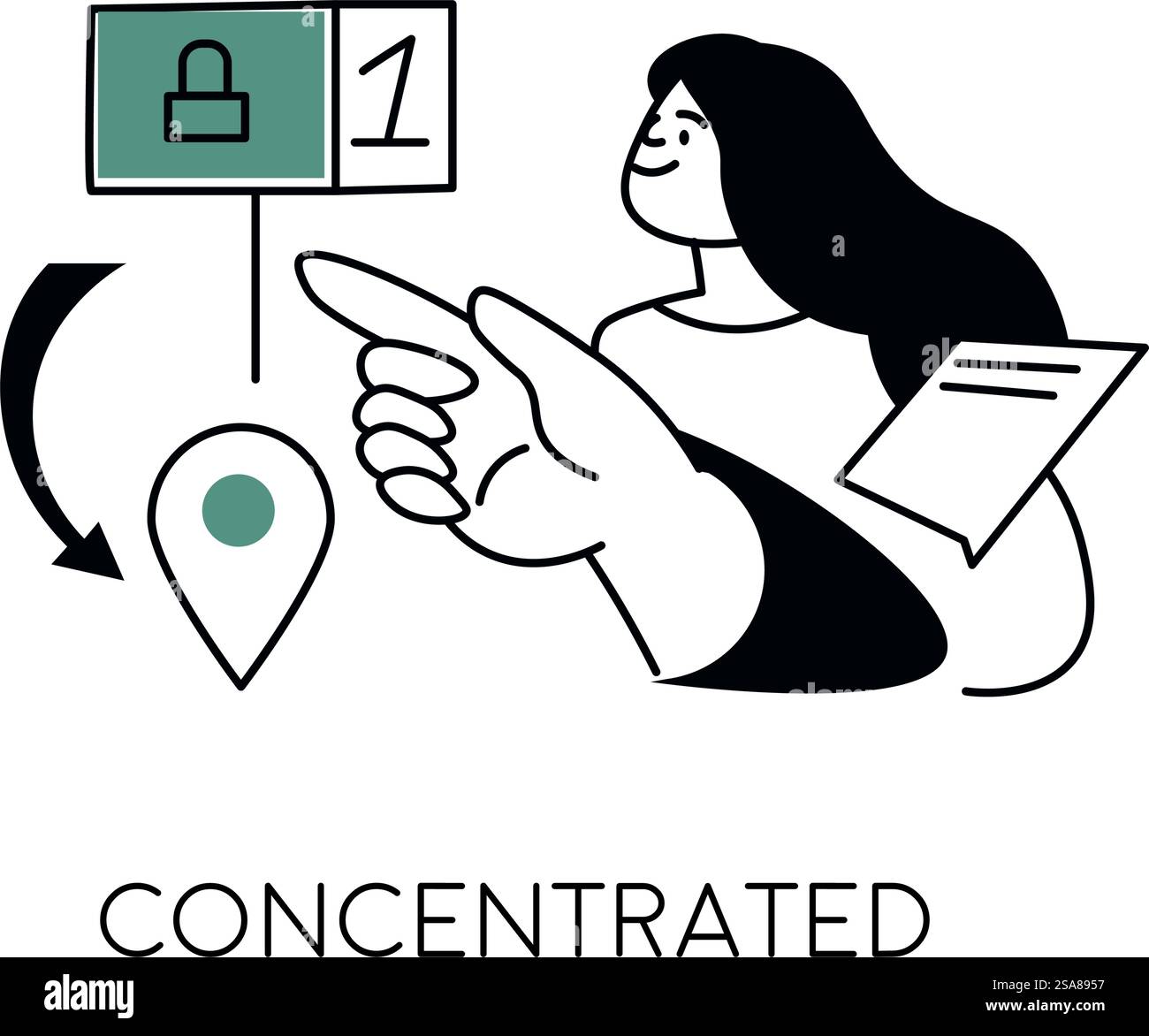 Vector Illustration Of A Woman Focusing On A Specific Target Isolated