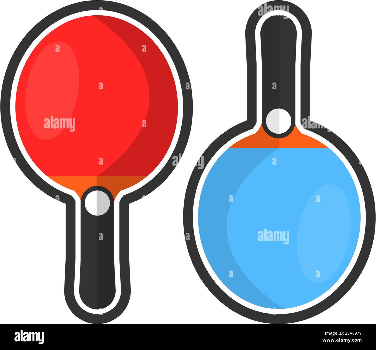 Vector illustration of two ping pong paddles, one red and one blue ...