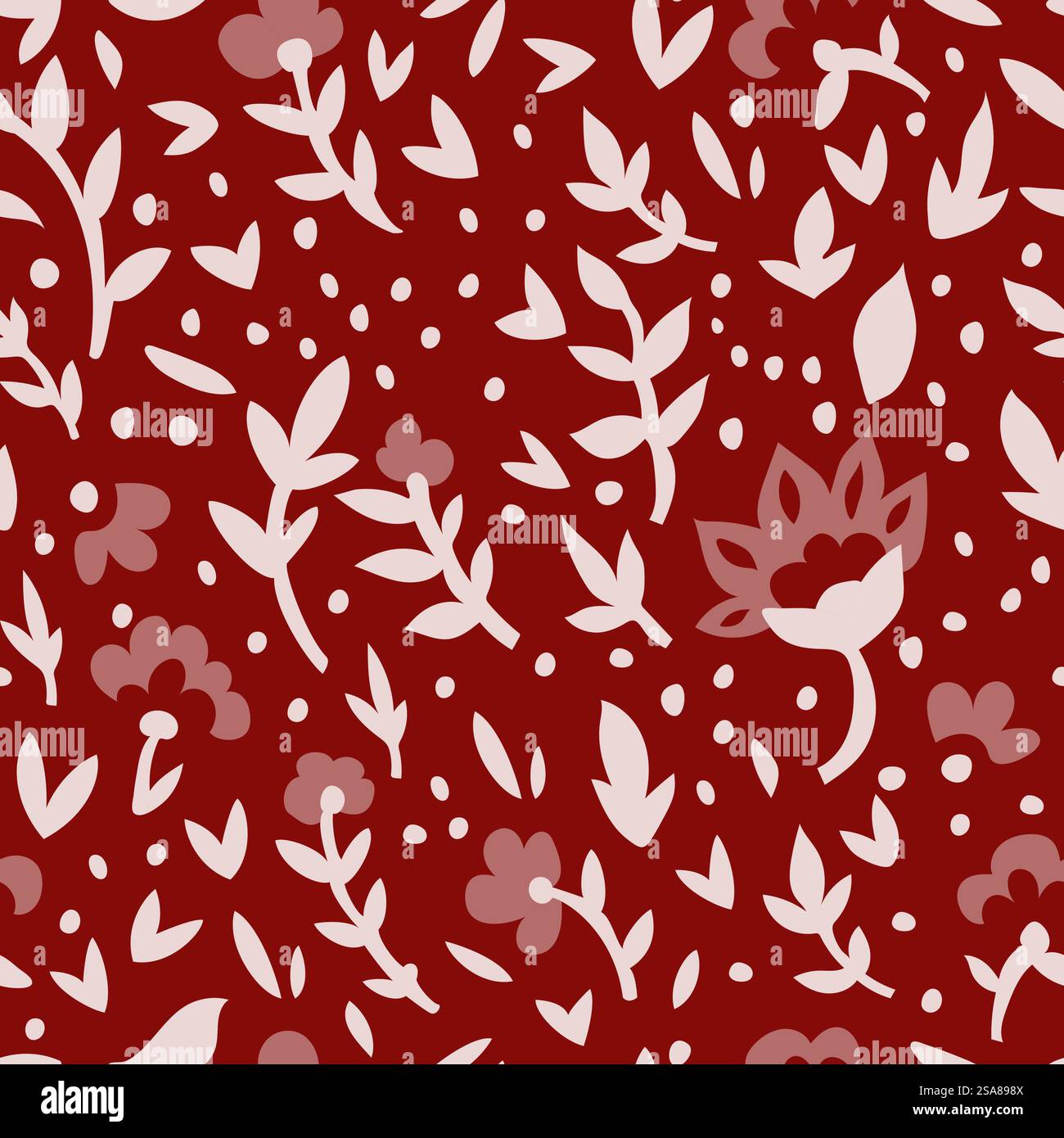 Red floral motif pattern with detailed botanical elements, seamlessly ...