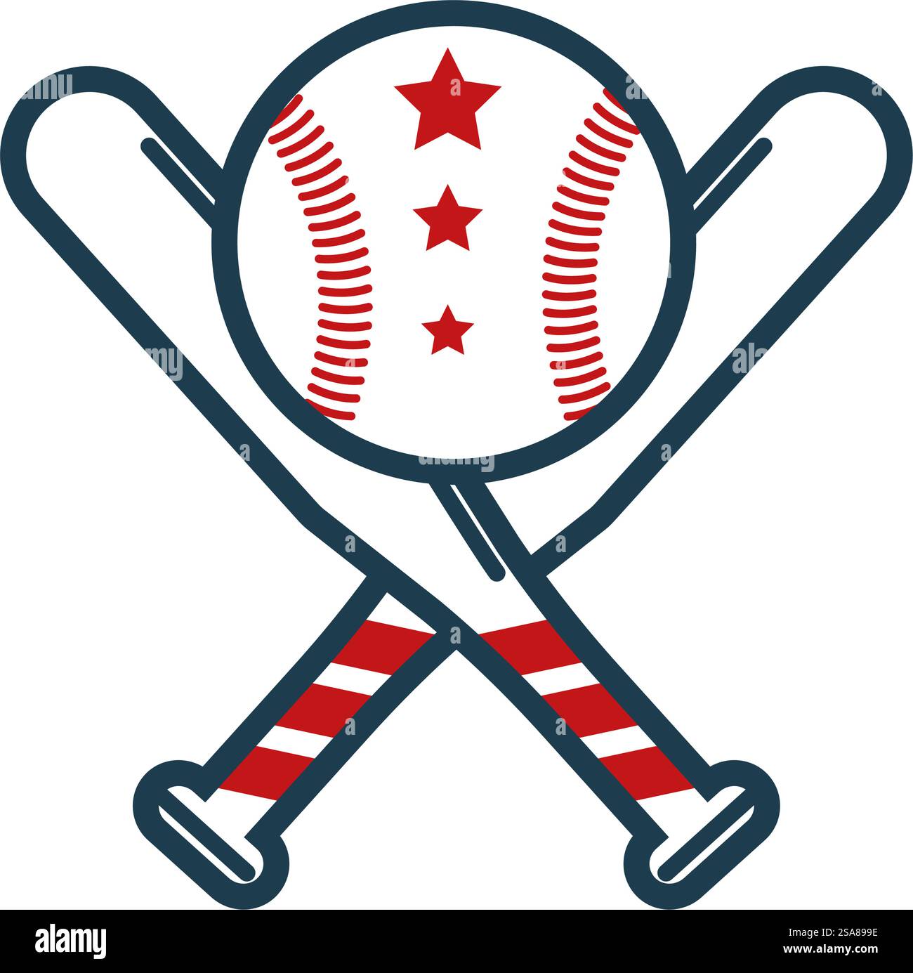Emblem featuring crossed baseball bats and a ball with stars, in flat ...