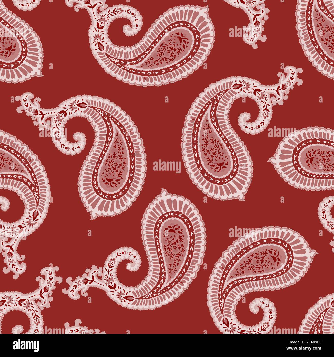 Red paisley pattern with floral elements, seamlessly repeating. Ideal ...