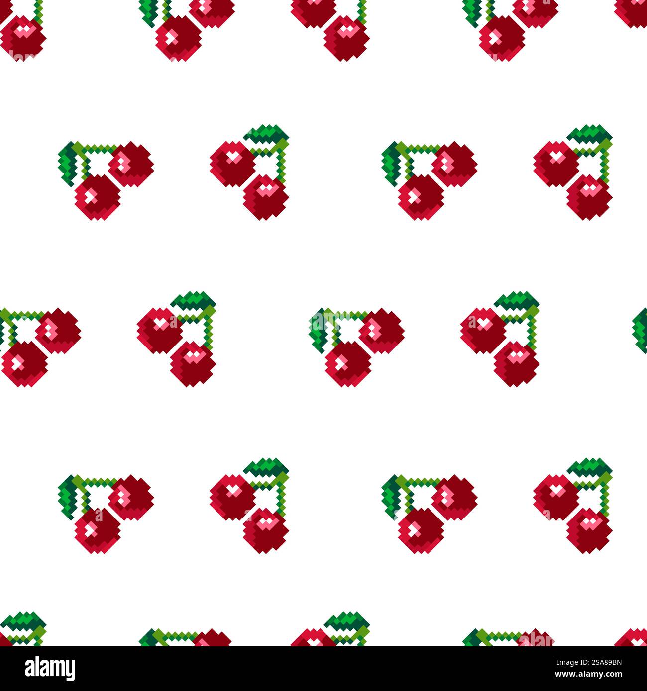 Seamless pattern with pixel art cherries, designed in a retro style ...