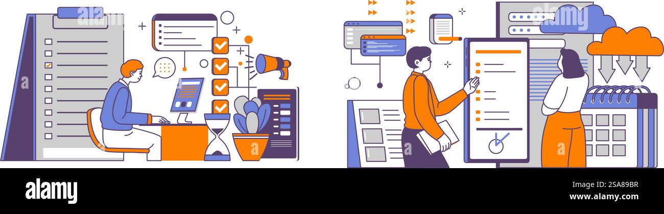 Vector illustration of task management and project planning with ...