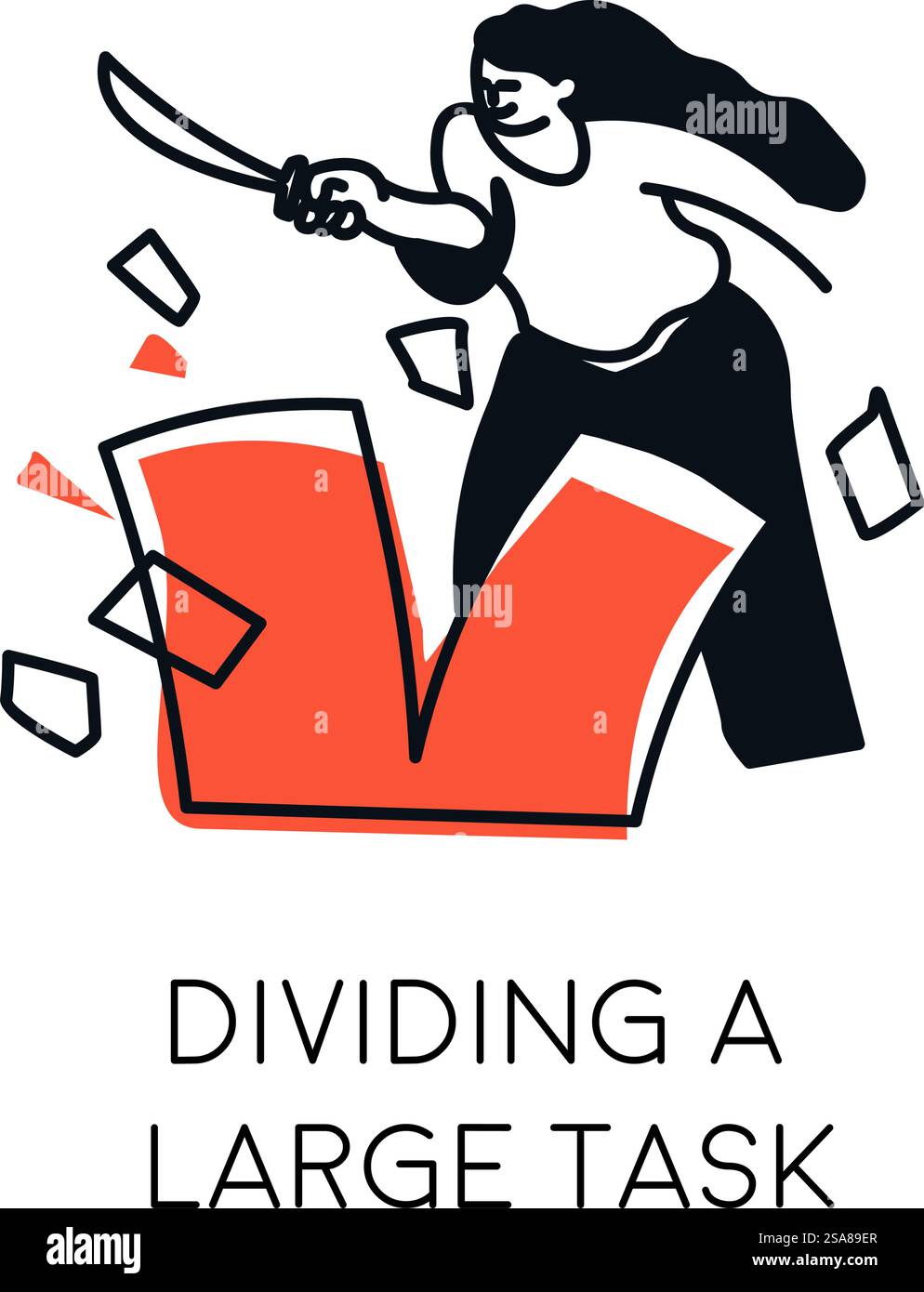 Vector illustration of a person dividing a large task into smaller ...