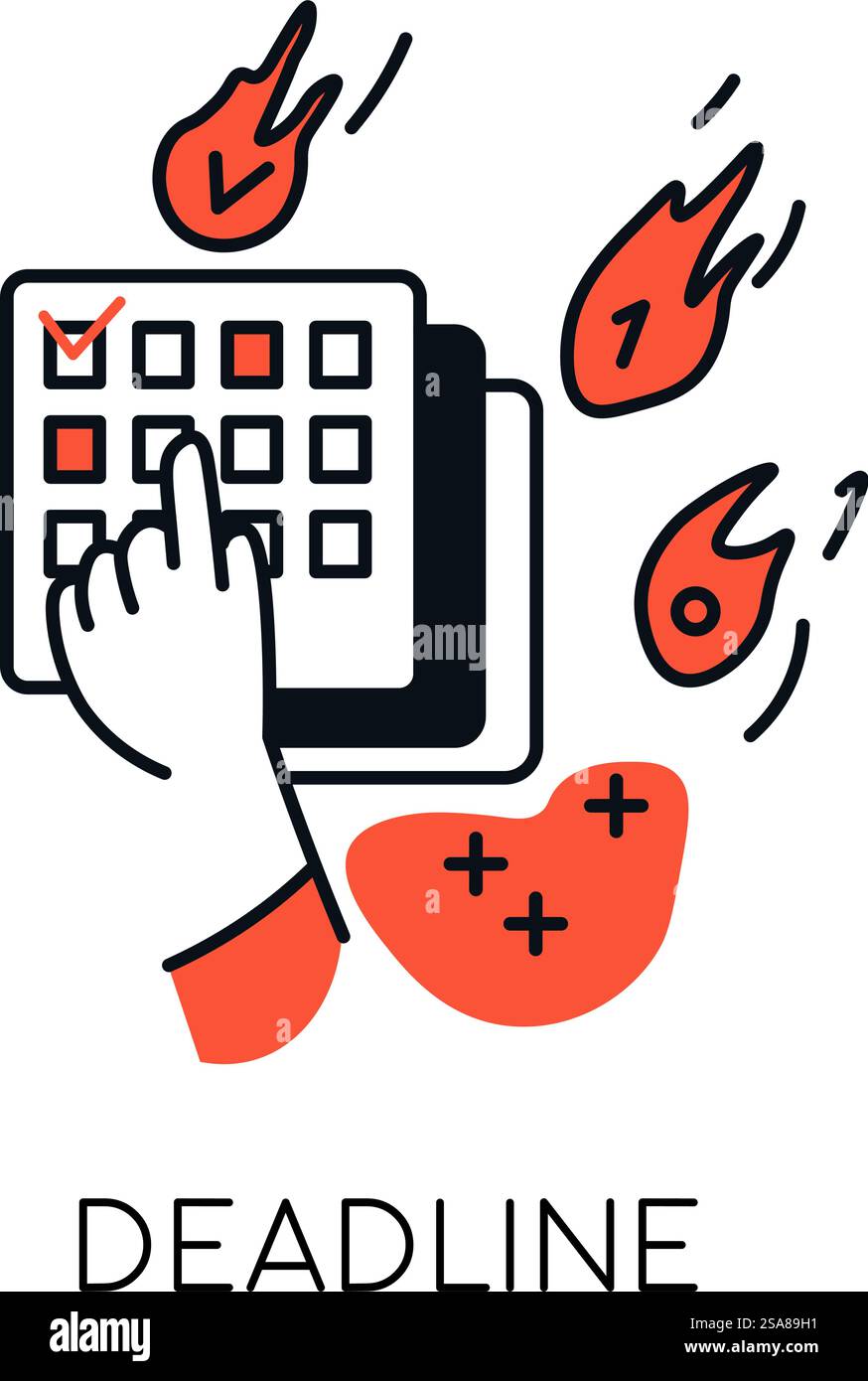 Vector illustration of a person facing a deadline, with a calendar and ...