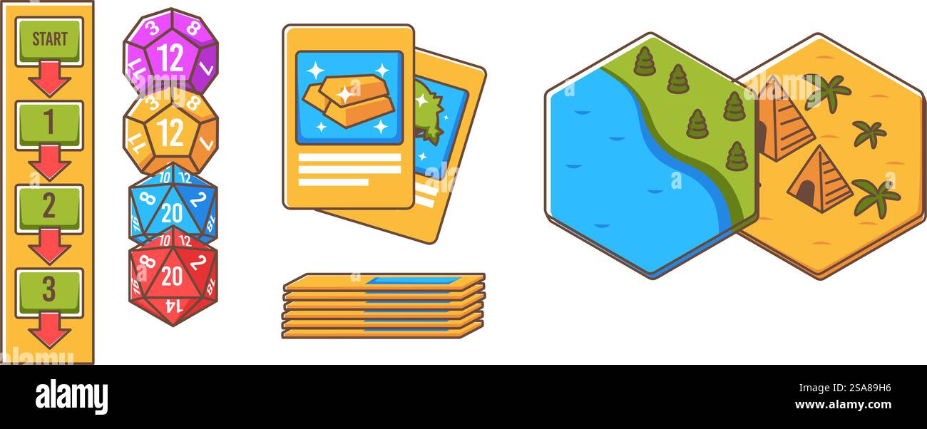 A vector illustration set of hexagonal tiles for a fantasy-themed board ...