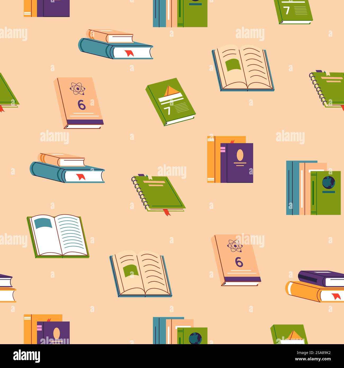 Seamless pattern with various books in a modern vector illustration ...