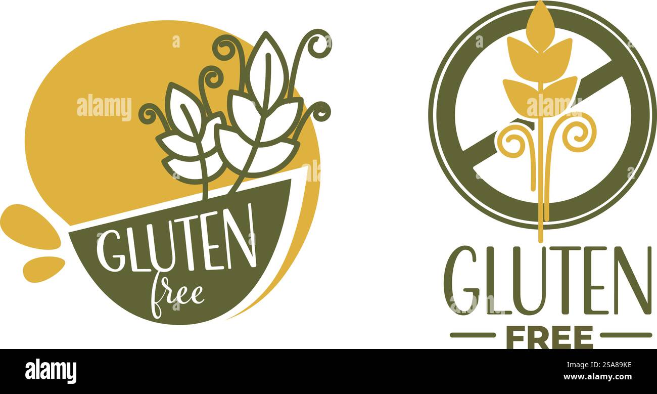 Gluten free label with leaves in a modern style, isolated on white ...