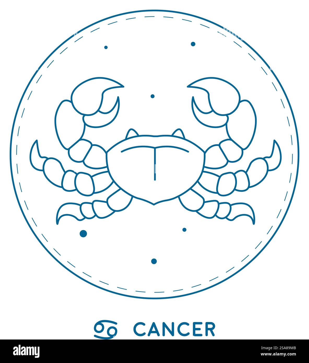 Cancer zodiac sign with crab symbol in a circle, minimalistic line art ...