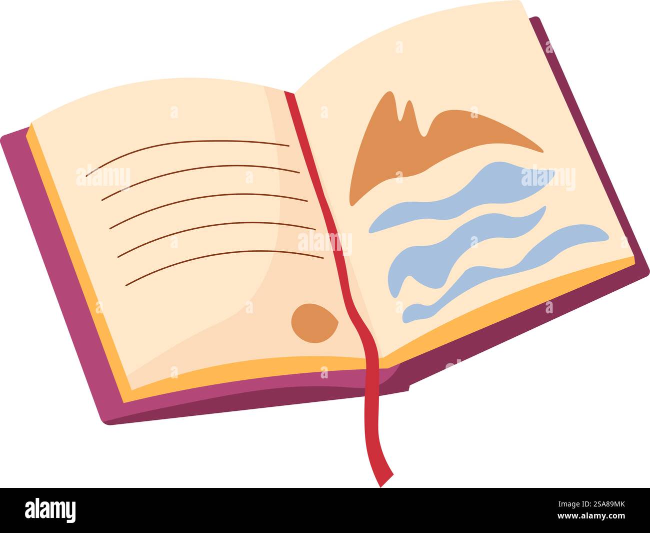 Vector illustration of an open book with a bookmark, isolated on white ...