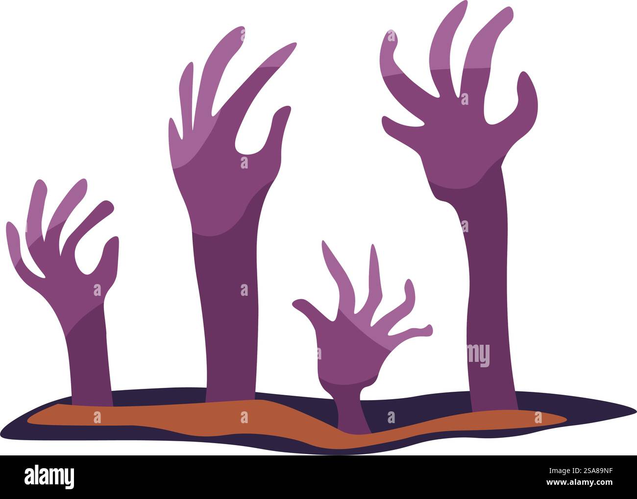 Vector illustration of creepy zombie hands rising from the ground ...