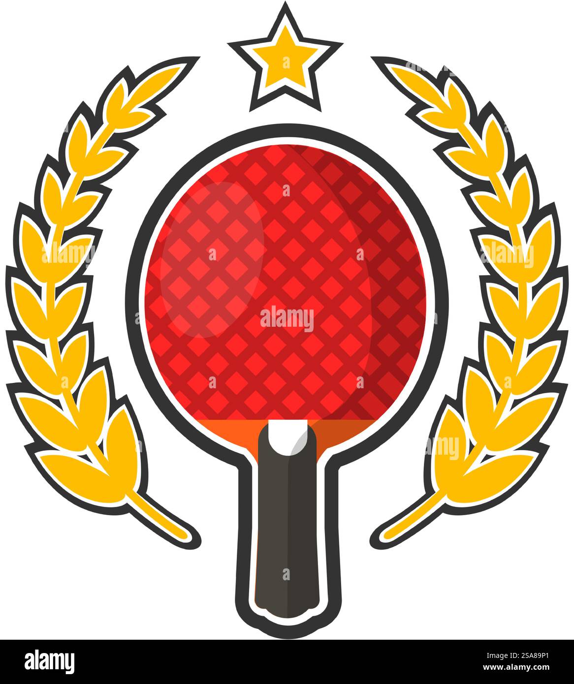 Vector illustration of a table tennis trophy badge with a red paddle ...