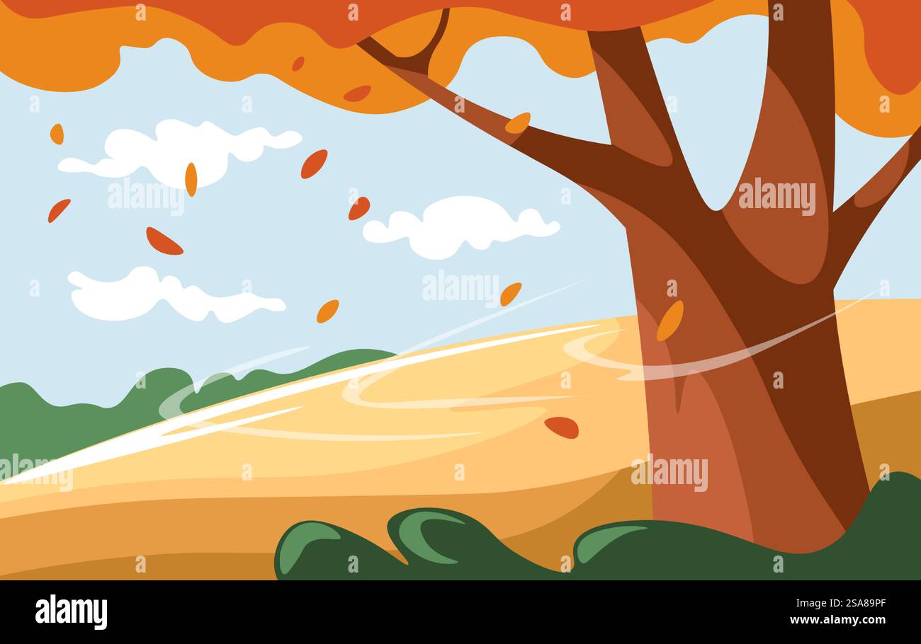 Illustration of a beautiful autumn landscape with trees and rolling ...