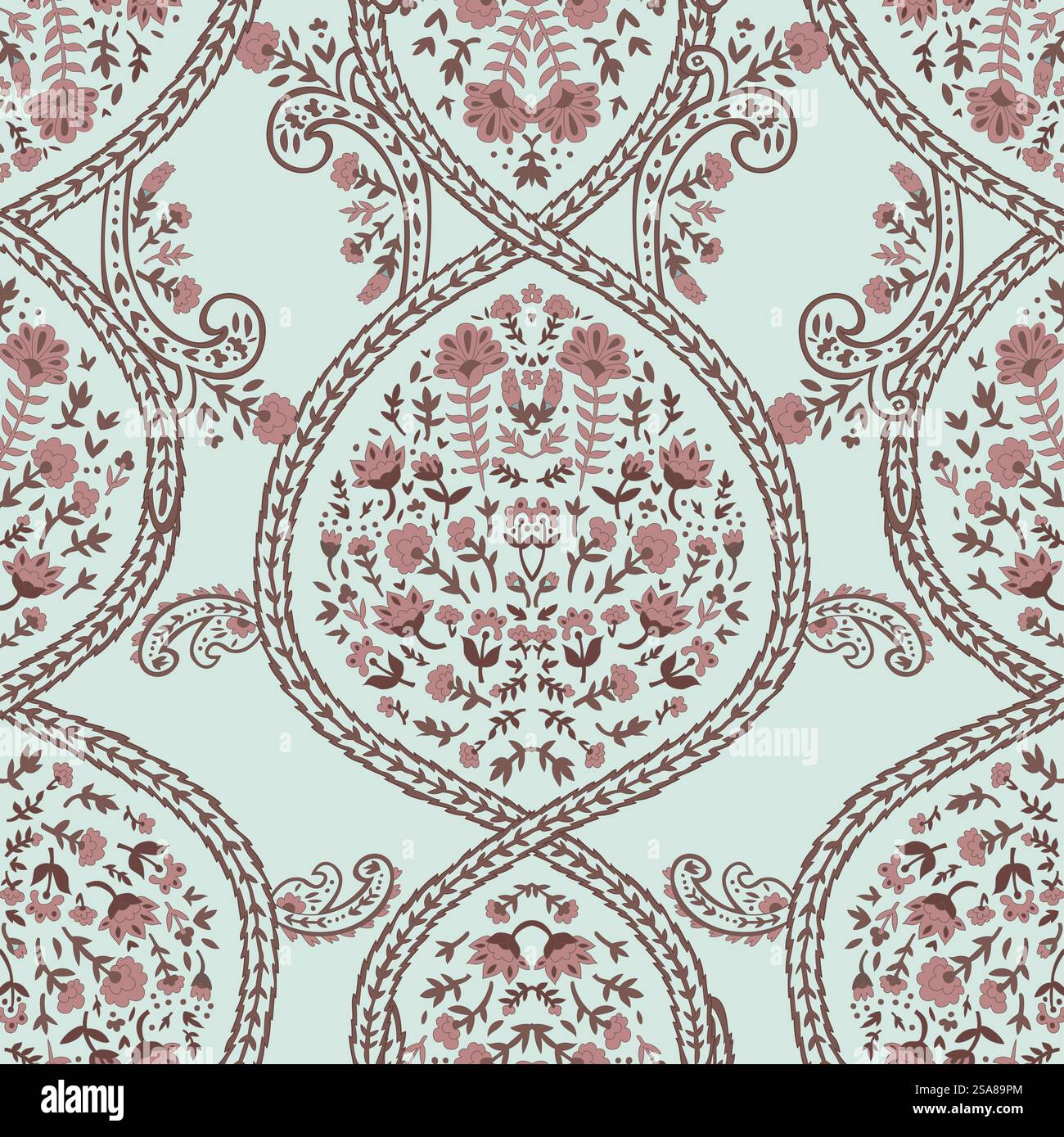 Floral elements pattern with various botanical details, seamlessly ...
